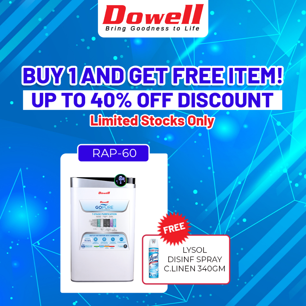 Dowell RAP-60 Humidifier and Air Purifier 60 S.Q with FREE Lysol ...