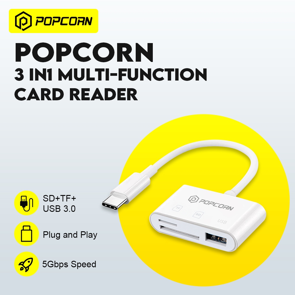 Popcorn 3 in1 Adapter OTG CardReader Type-C To TF/SD+USB w/ 5Gbps ...
