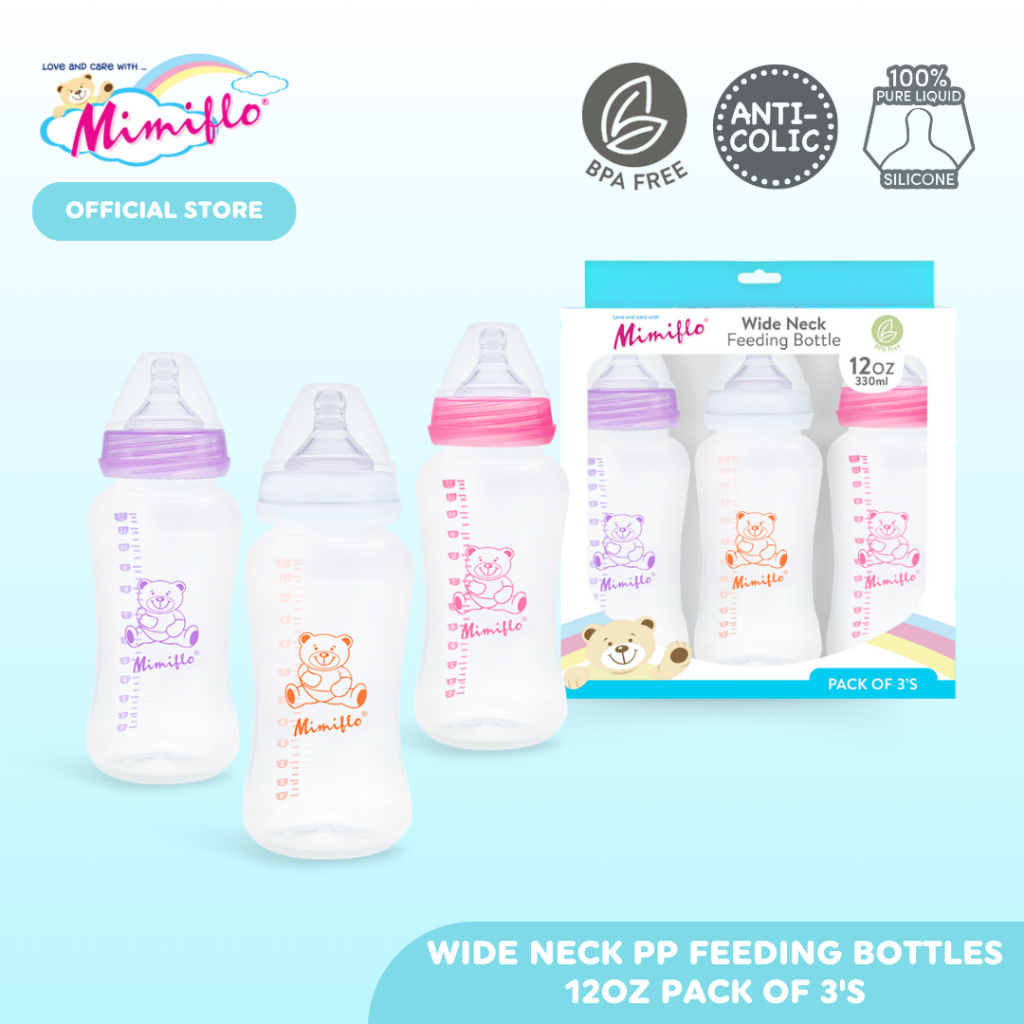 Mimiflo Wide Neck Pp Feeding Bottles 12oz Pack Of 3's | Shopee Philippines