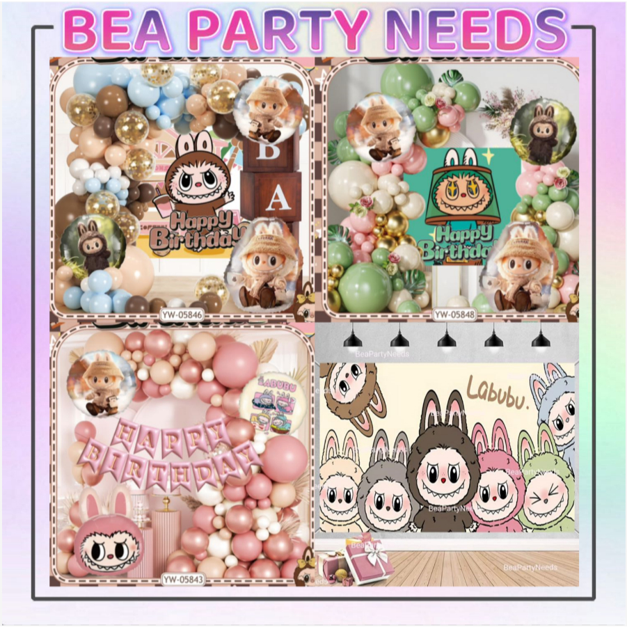 Labubu theme birthday balloon arch set labubu birthday decoration ...
