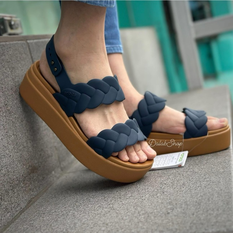Original Crocs Brooklyn Woven Upper Wedge Navy | Shopee Philippines