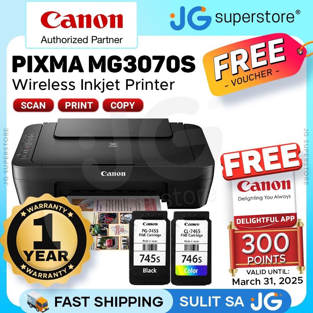 Canon PIXMA MG3070S All-in-One Color Inkjet Cartridge Type Printer w ...