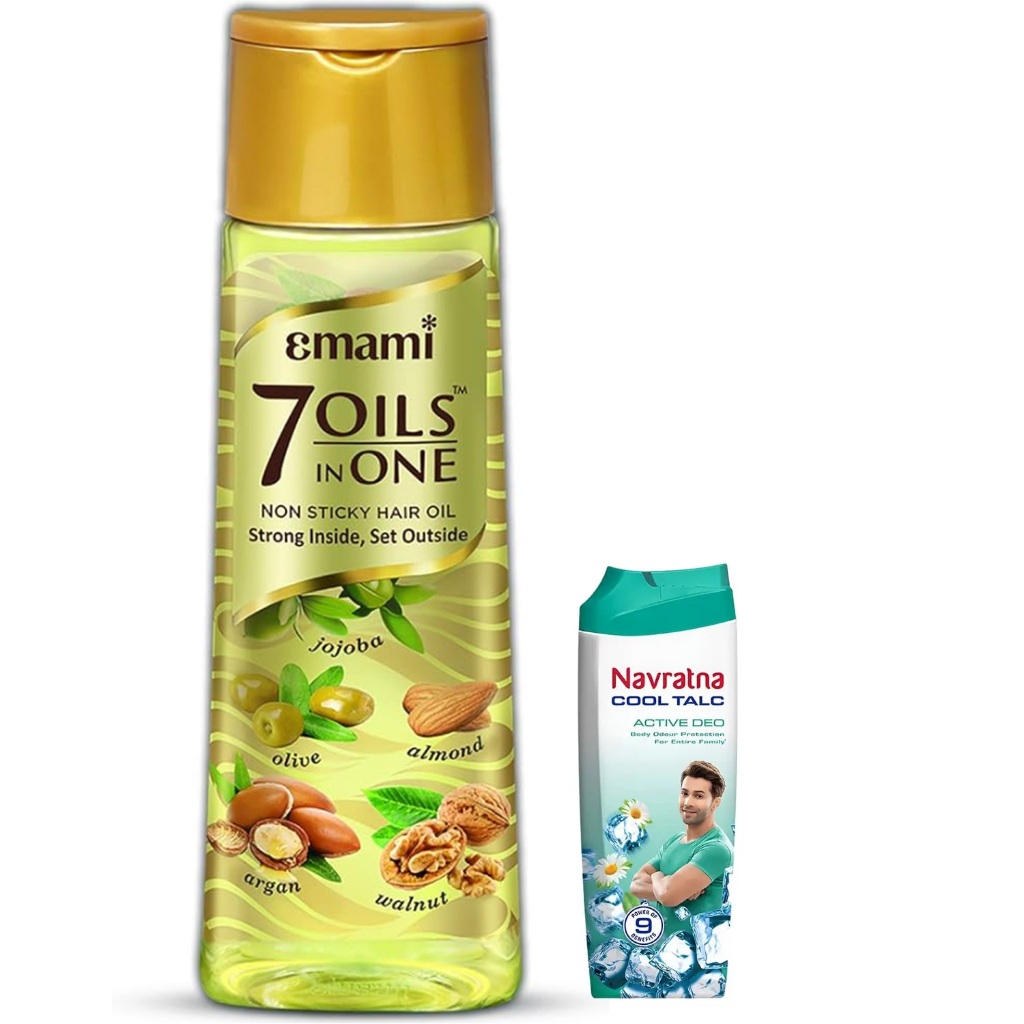 Emami 7 in One Oils - 100ml with Free Navratna Cool Talc 18g - From ...