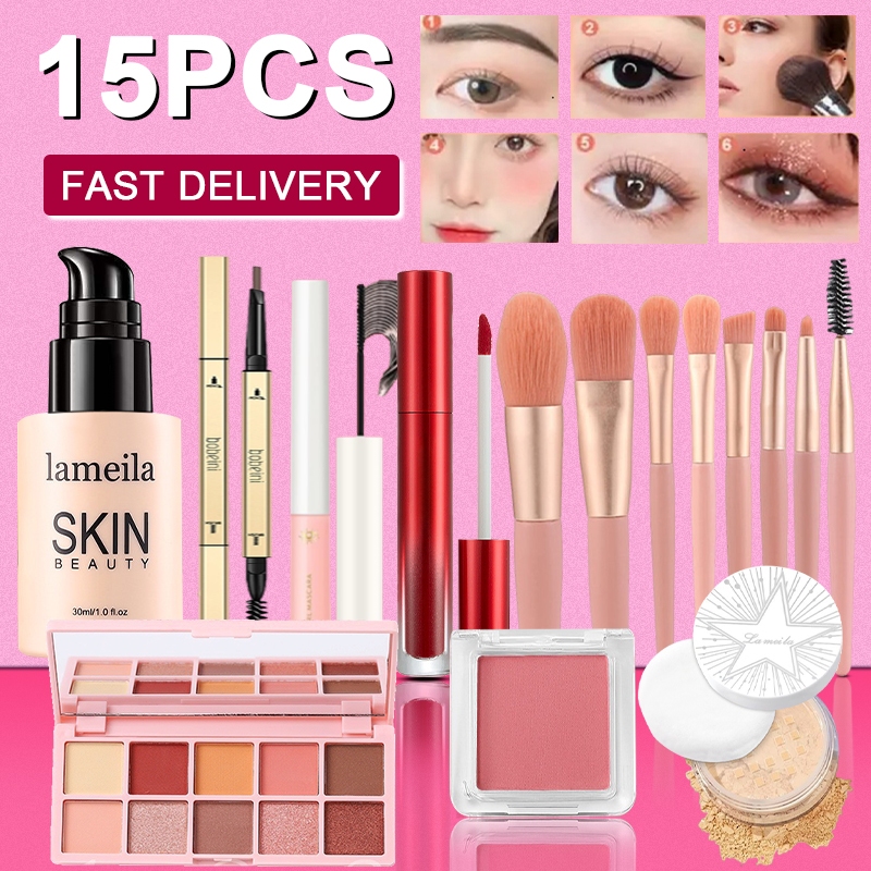 15Pcs Makeup Set Liquid Foundation+Set Up Spray+Concealer+Eyeshadow ...