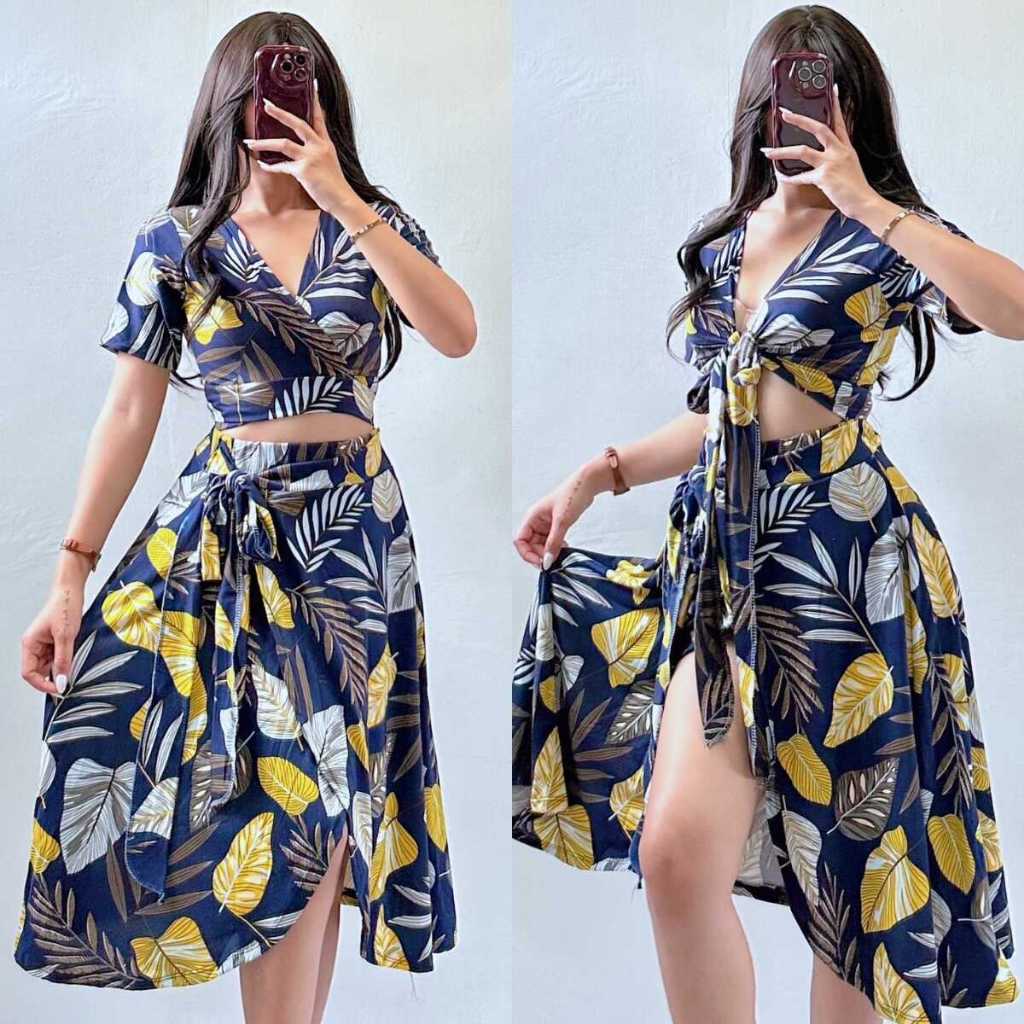 Summer Two Way Crop Top Long Skirt Terno CoordinatesL, | Shopee Philippines