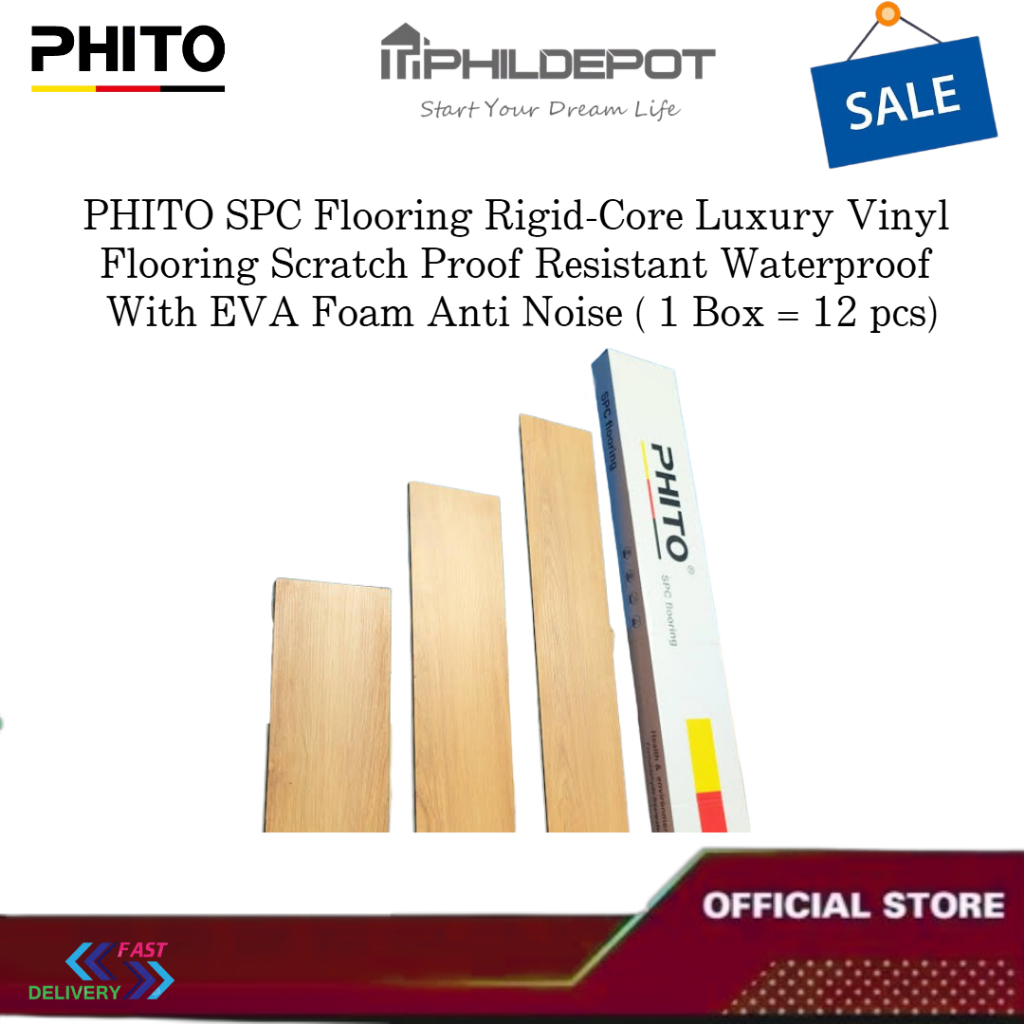 PHITO SPC Flooring Rigid-Core Luxury Vinyl Flooring ( 1 Box = 12 pcs) | Shopee Philippines