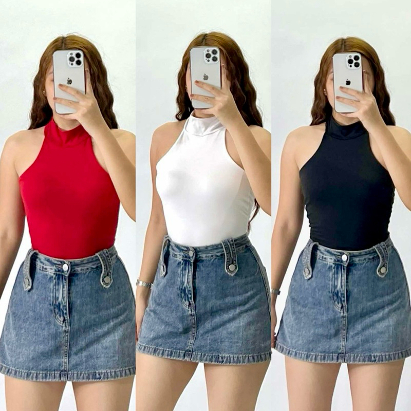 CHANTAL HALTER KOREAN Halter Neck Double Lining Top | Shopee Philippines
