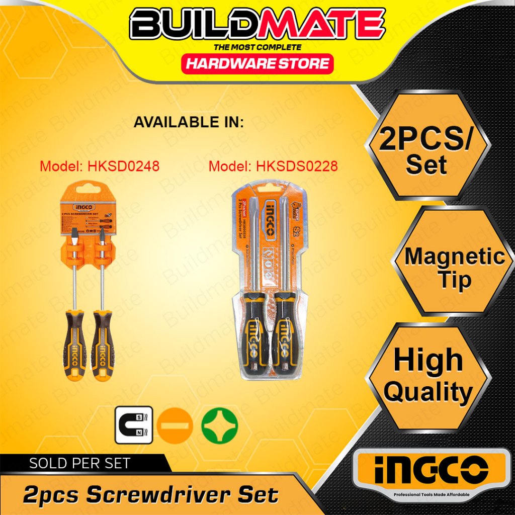 BUILDMATE Ingco 2PCS Screwdriver Set SL6.Slotted & PH2 Phillips Screw ...