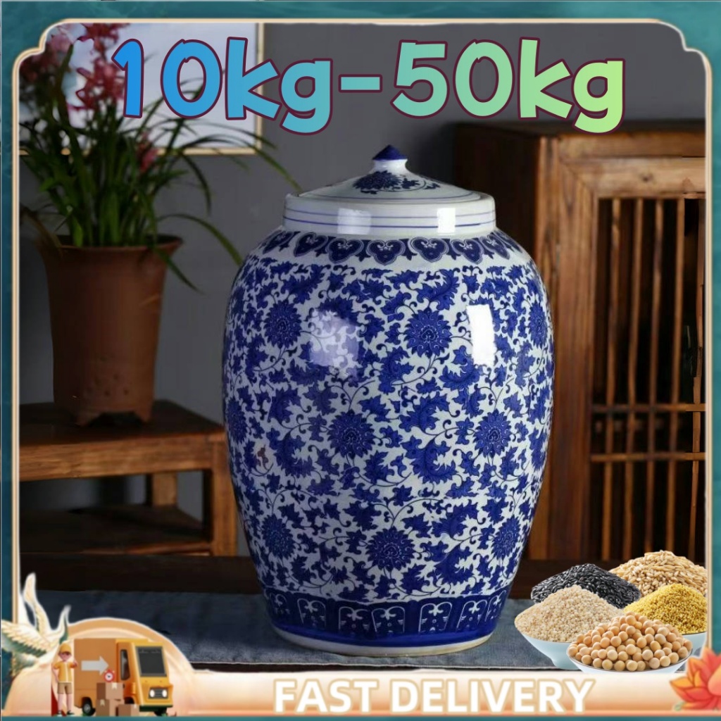 Ceramic rice storage clay jar with cover rice dispenser 10kg 25kg 50kg ...