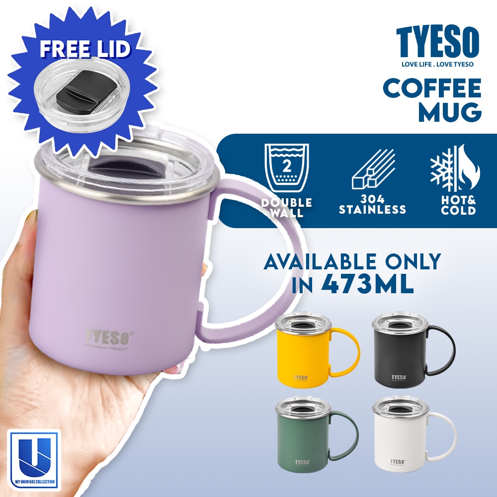 Tyeso Coffee Mug with Handle and Lid 473ml Stainless Steel Mug Wide ...