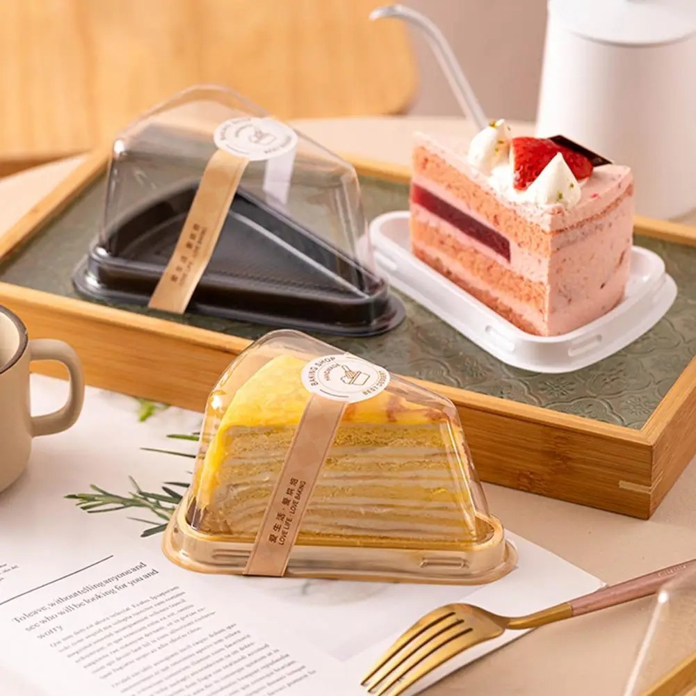 50pcs Triangle Cake Box Single Slice Transparent Tape Container Box ...