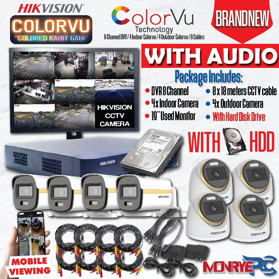 HIKVISION CCTV COLORVU W AUDIO / Complete Set /DVR 8 Channel / WITH ...