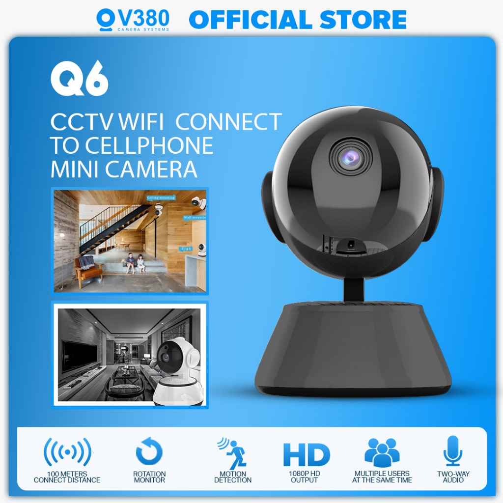 V380 Q6 PRO CCTV Camera Wifi Connect to Cellphone 1080P HD 360 ° PTZ ...