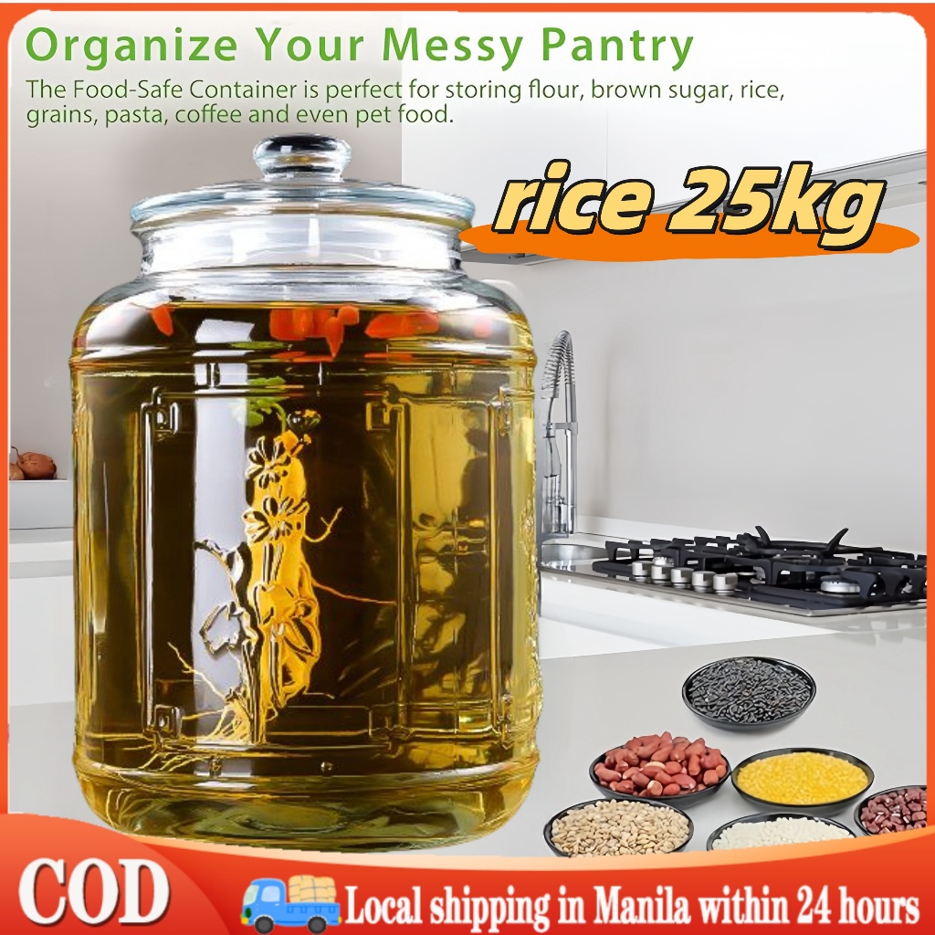 Glass rice dispenser 25 kg 15kg/20kg/25 kilos big glass jar with lid ...