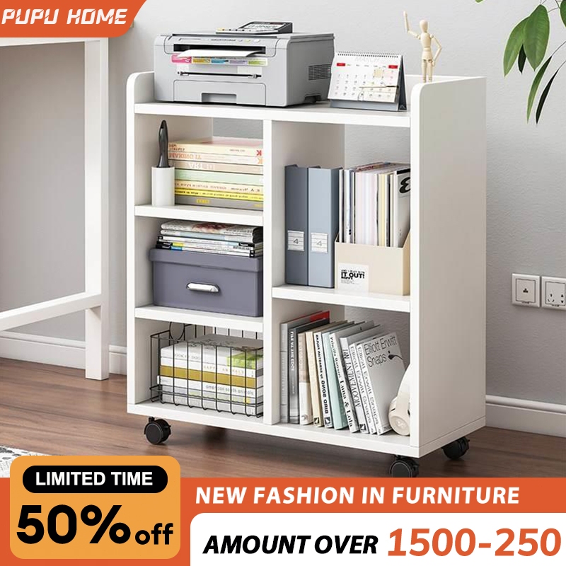 Movable Small Bookshelf With Wheels Storage Cabinet Desk Side Rack File ...