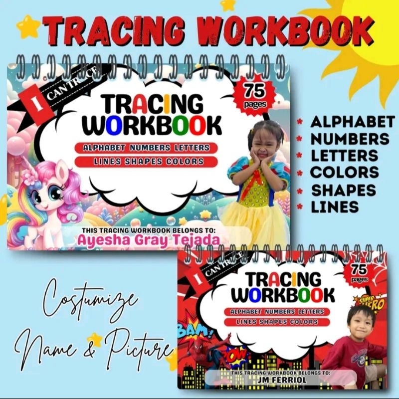 CUSTOMIZED WORKBOOK FOR KIDS - TRACING NAME, SHAPES, NUMBERS ...