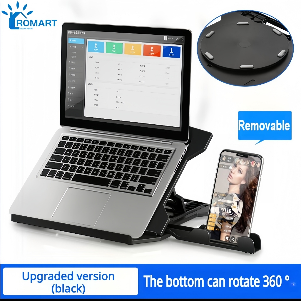 ROMART Laptop Stand with Phone Holder Portable 2 IN 1 360° Adjustable ...