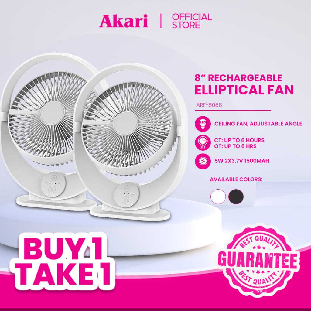 Akari BUY 1 TAKE 1 - 8" Elliptical Rechargeable Fan w/ LED (ARF-8068 ...