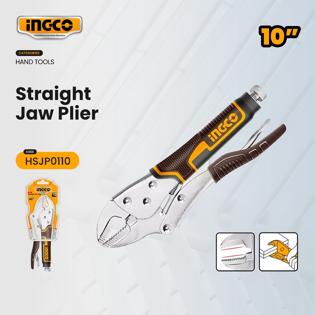 Ingco 10" Straight Jaw Vise Grip Pliers 0-55mm Flat Nose Plain Jaw Grip ...