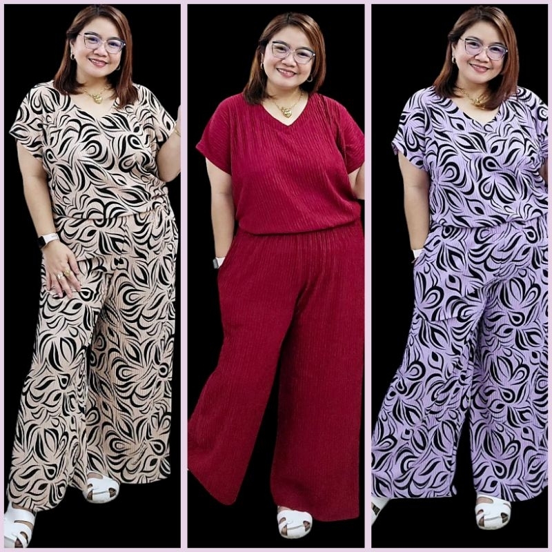 XL-4XL PLUS SIZE VNECK WIDELEG COORDS | Shopee Philippines