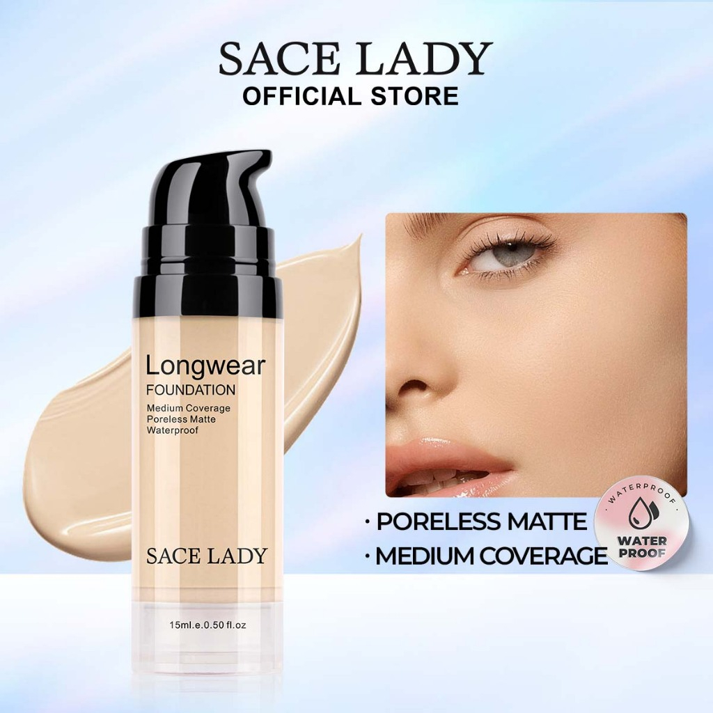 SACE LADY Waterproof Foundation Full Cover Matte Poreless Finish Liquid ...