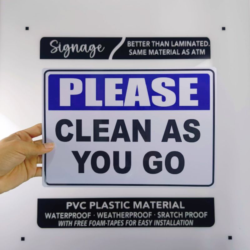SIGNAGE - PLEASE CLEAN AS YOU GO - BLUE WHITE - PVC PLASTIC MATERIAL ...