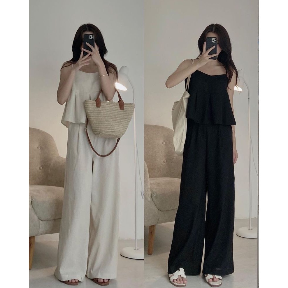 Y919 EZ Fashion Sweetheart Cami Top & Side Pocket Garter Loose Pants ...