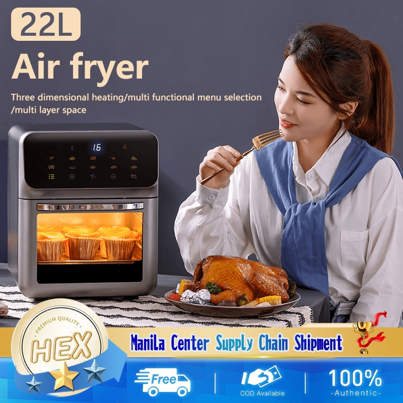 22L Air Fryer LED Touch Screen Display Large Capacity Transparent ...