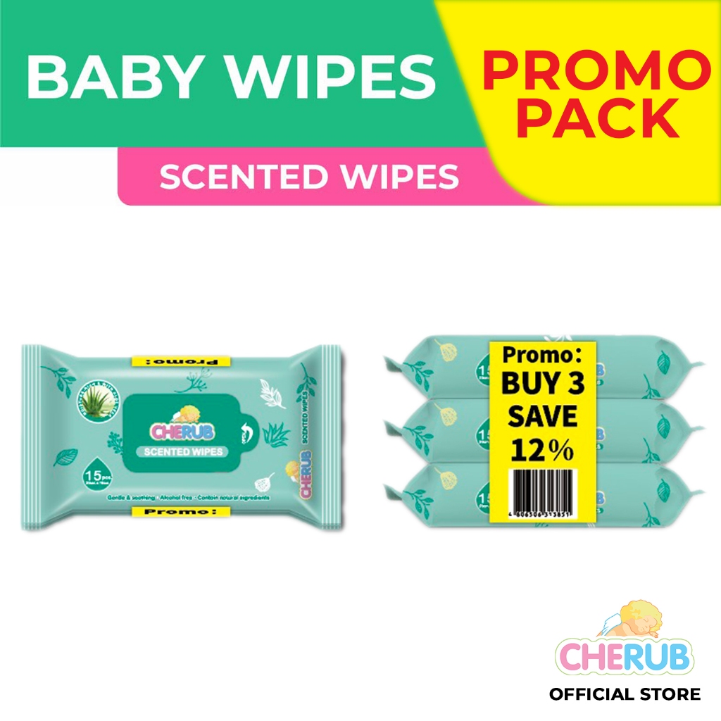 Cherub Baby Wipes 15`s Scented promo pack Buy 3 save 12% | Shopee ...