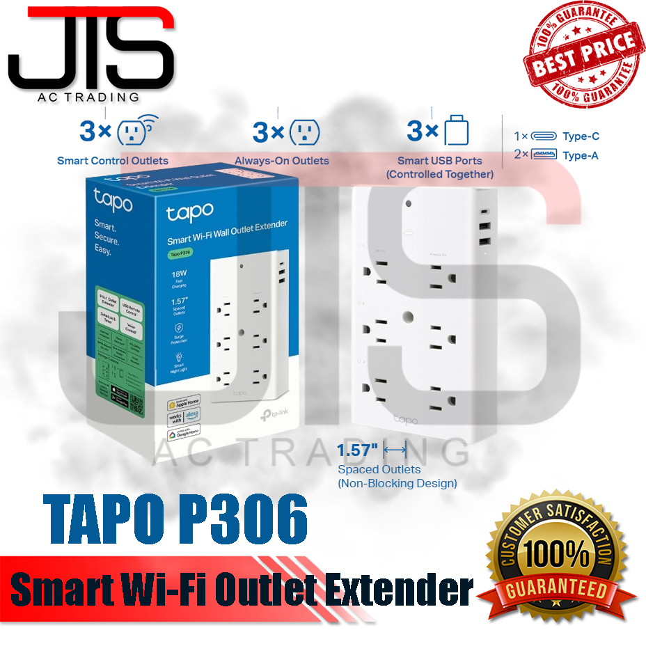 TAPO P306 SMART WIFI OUTLET EXTENDER, 9 IN 1, 18W USB FAST CHARGE ...