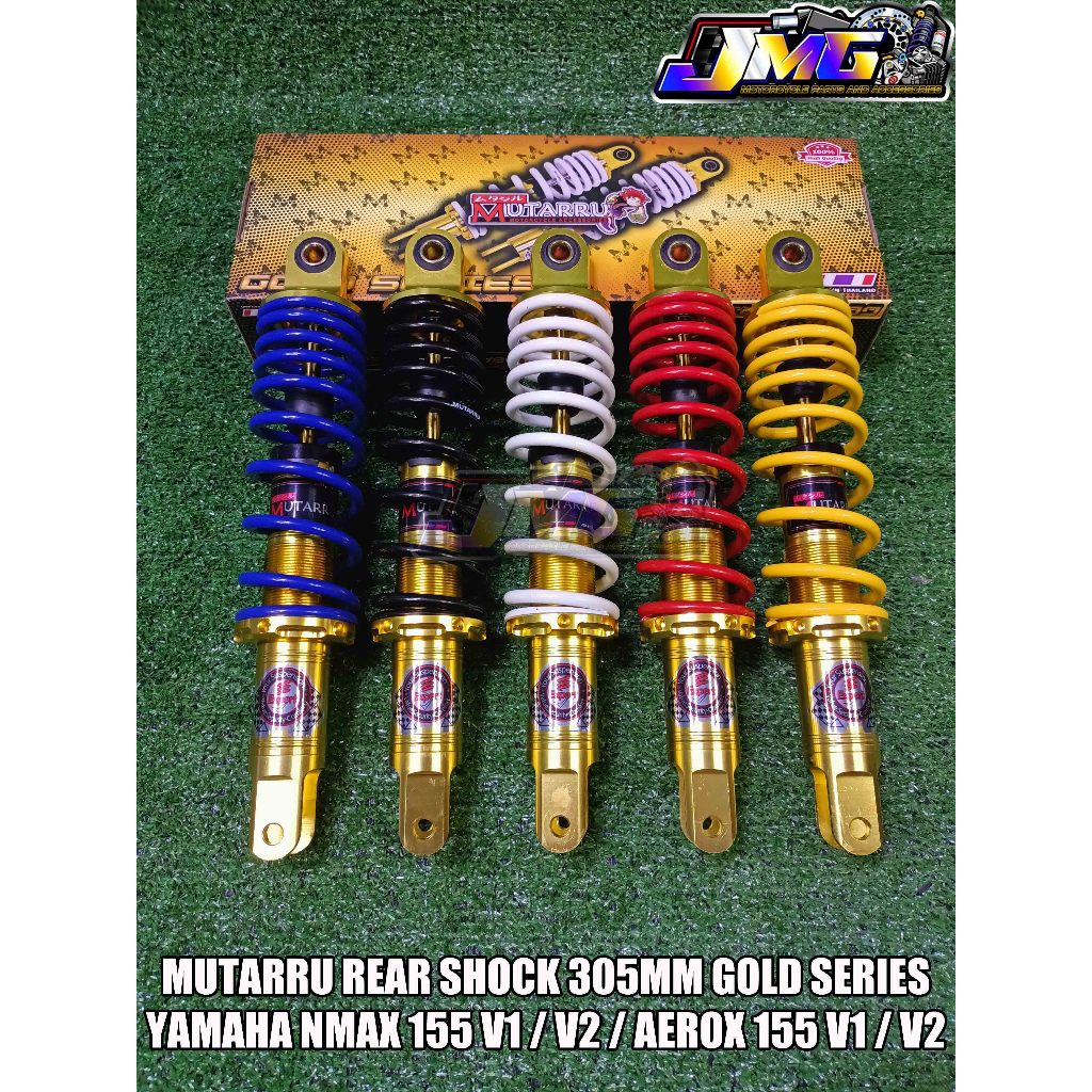YAMAHA NMAX 155 V1/V2 / AEROX 155 V1/V2 MUTARRU REAR SHOCK 305MM GOLD SSERIES AND BLACK SERIES ...