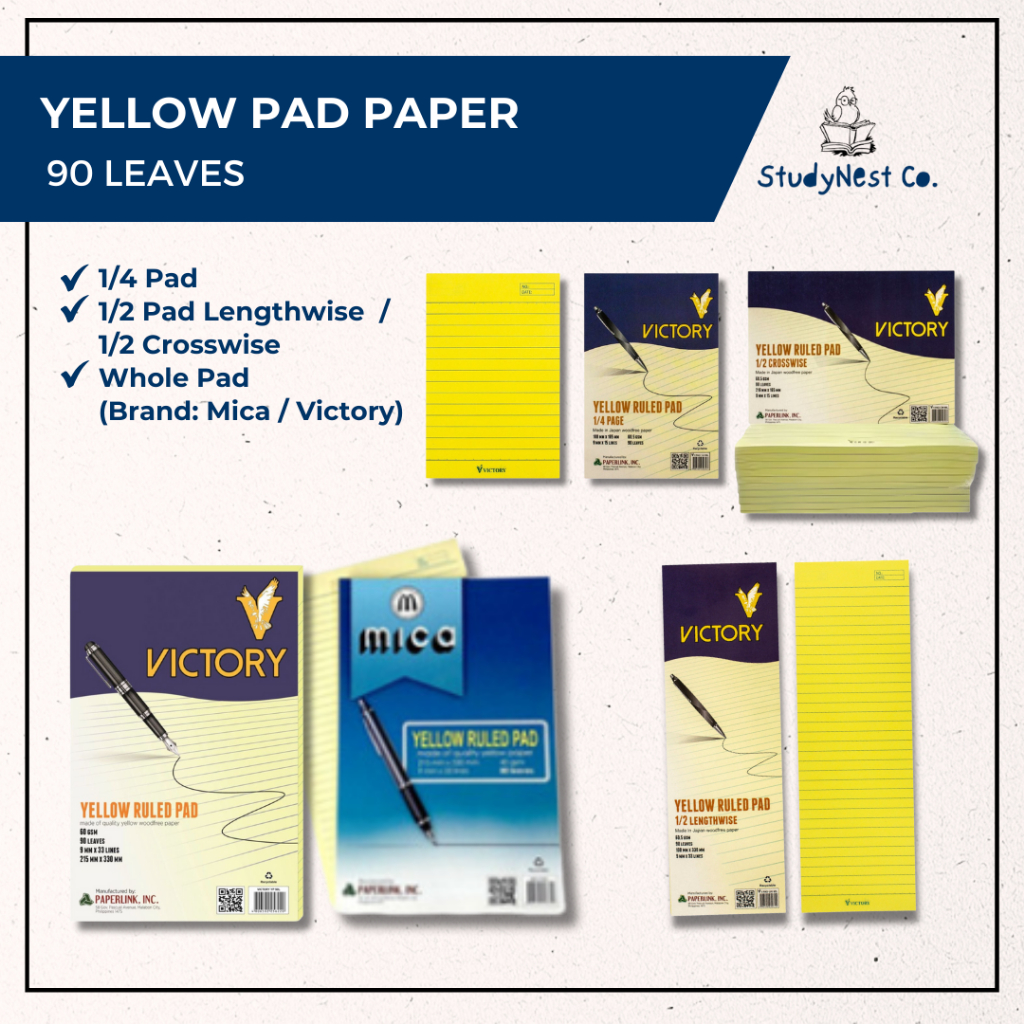 StudyNestCo | Yellow Pad Paper - 90 Leaves (1/4 Pad, 1/2 Pad Lengthwise ...