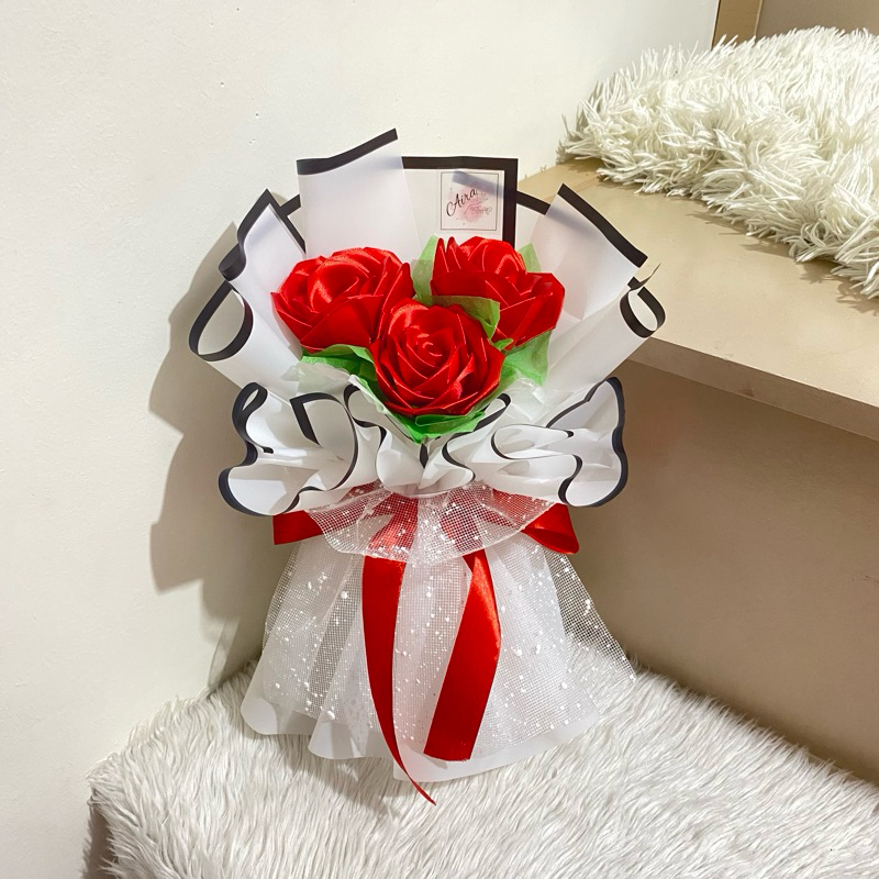 3pcs. Satin Rose Bouquet Handmade | Shopee Philippines