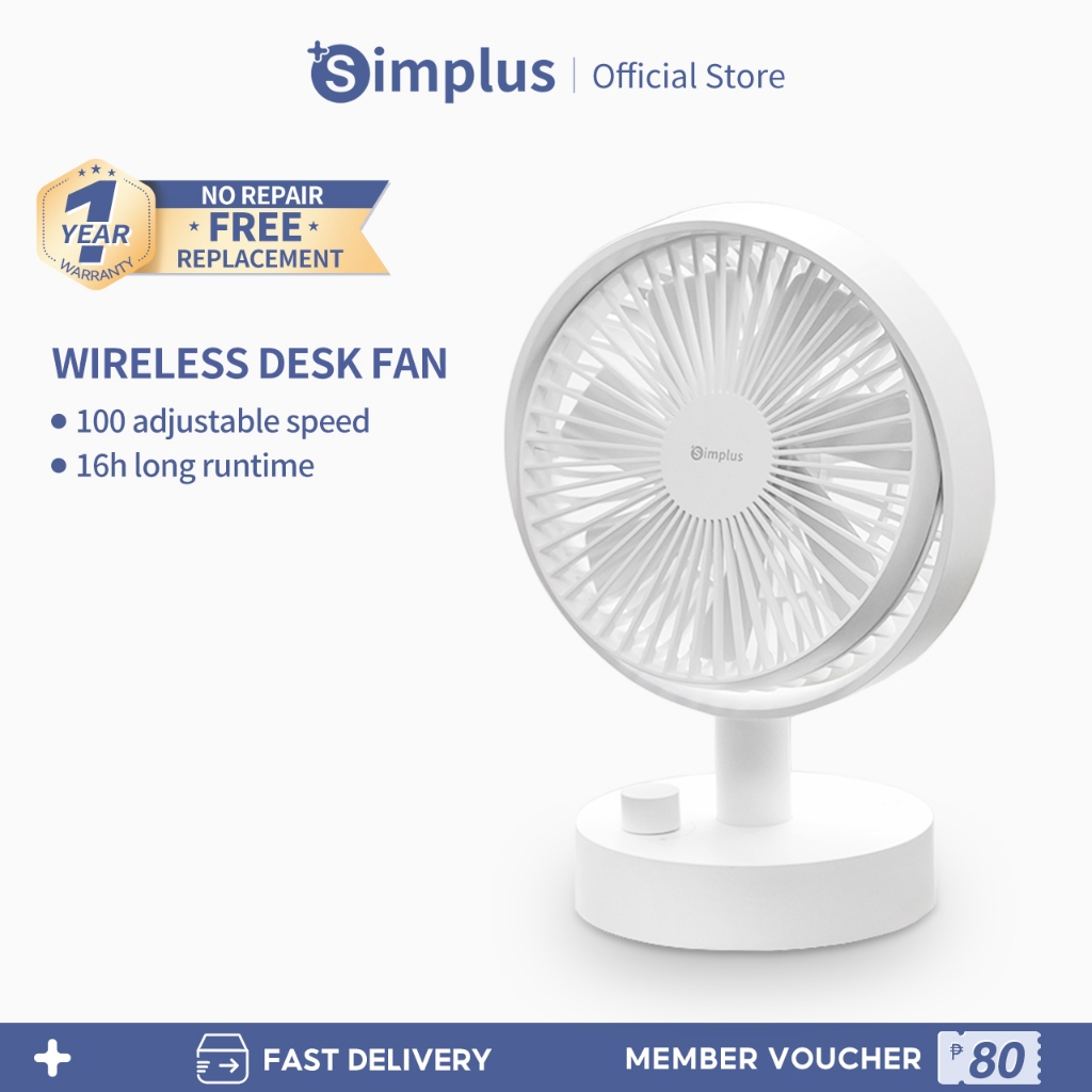 Simplus Desktop Fan Stepless Speed Adjustment 16h Runtime Type-C ...