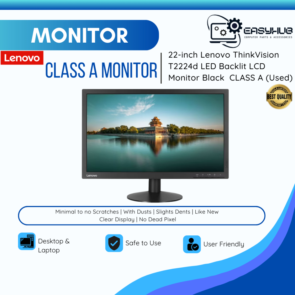 22-inch Lenovo ThinkVision T2224d LED Backlit LCD Monitor Black CLASS A ...