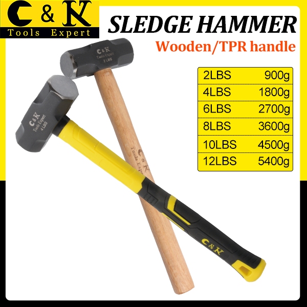 C&K Sledge Hammer TPR handle Wooden handle 2~12LBS Demolition Octagonal ...