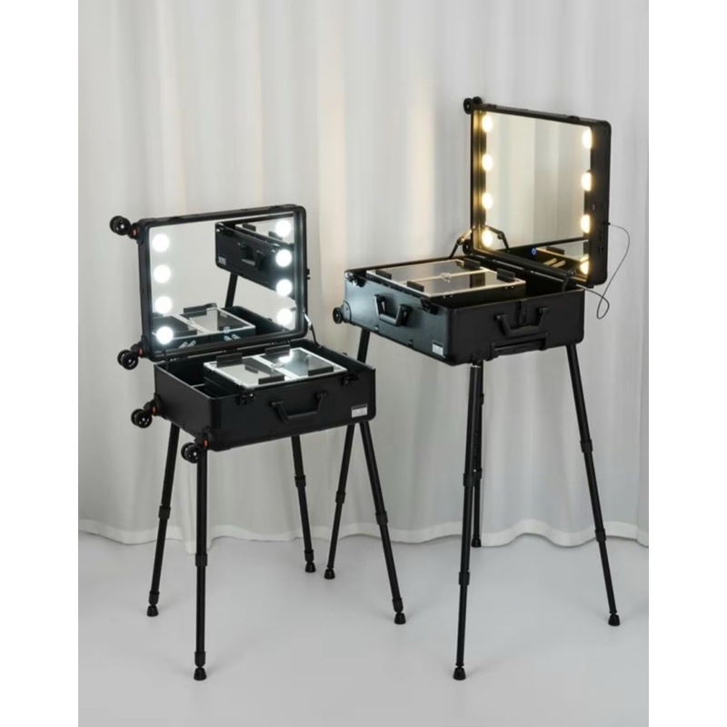 MAKE UP TROLLEY WITH MIRROR & LIGHTS WITH MULTI-LAYER UNIVERSAL WHEELS ...