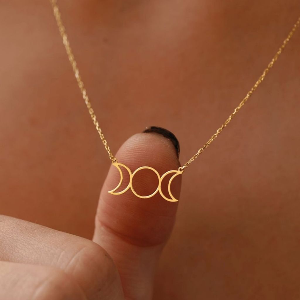 Triple Moon Phase Amulet Non-Tarnish Stainless Steel Sacred Lunar ...