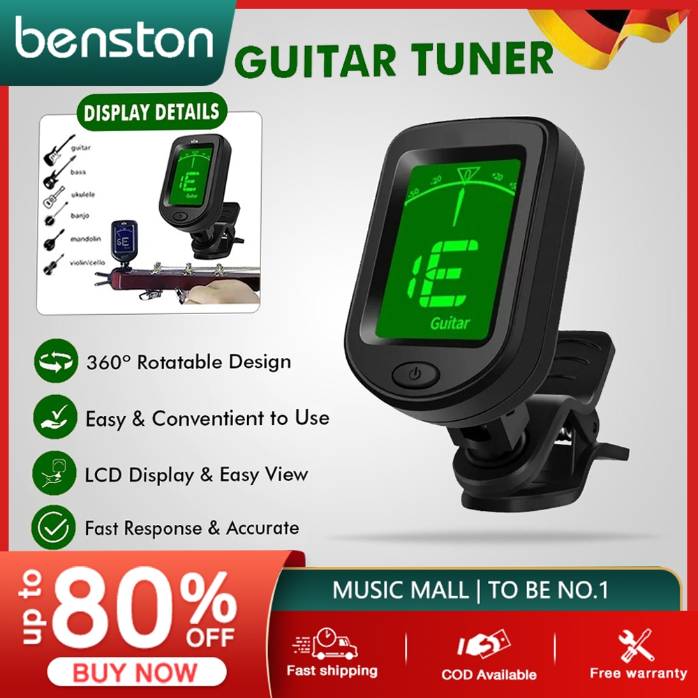Guitar Tuner Clip-on Chromatic Digital Tuner LCD Display Mini Size Tuner for Acoustic Guitar ...