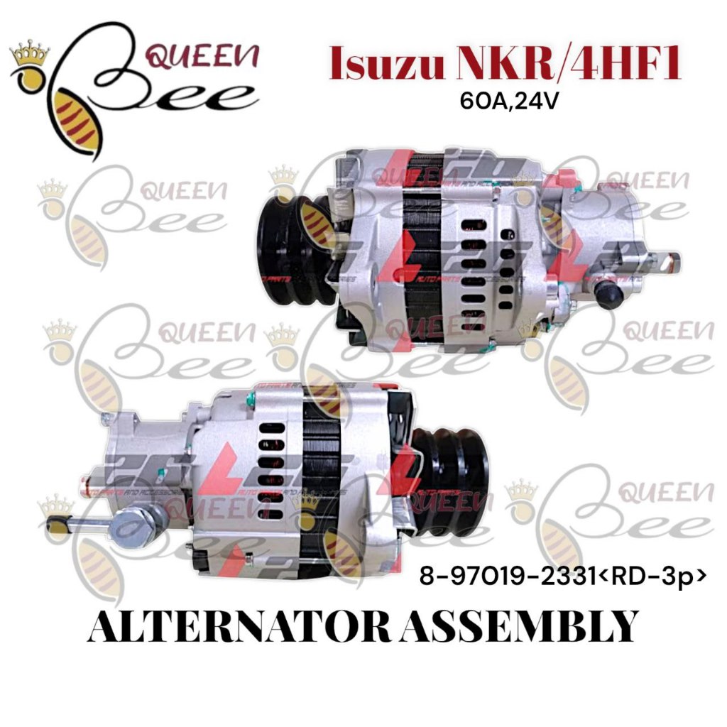 Isuzu NKR 4HF1 Alternator Assembly 60A , 24v 8-97019-2331 RD-3p Triple Pulley w/ Vacuum KHYBRID ...