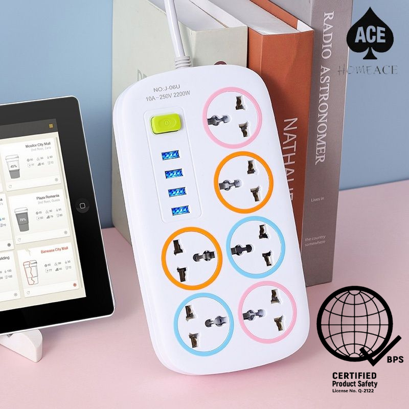 Power Socket Extension Socket Cable Moveable Multi Function Socket With 6 Socket And 4 Usb Port