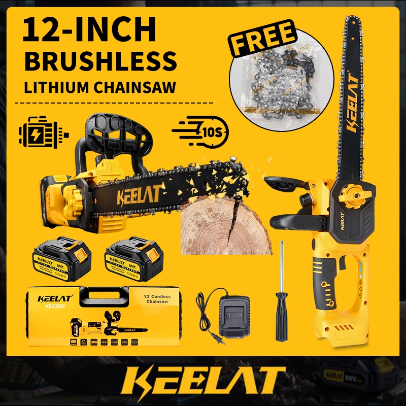 KEELAT 20V 12" Mini Chainsaw Electric Portable Cordless Chain Saw Battery Wood Cutter Saw KEC009 ...