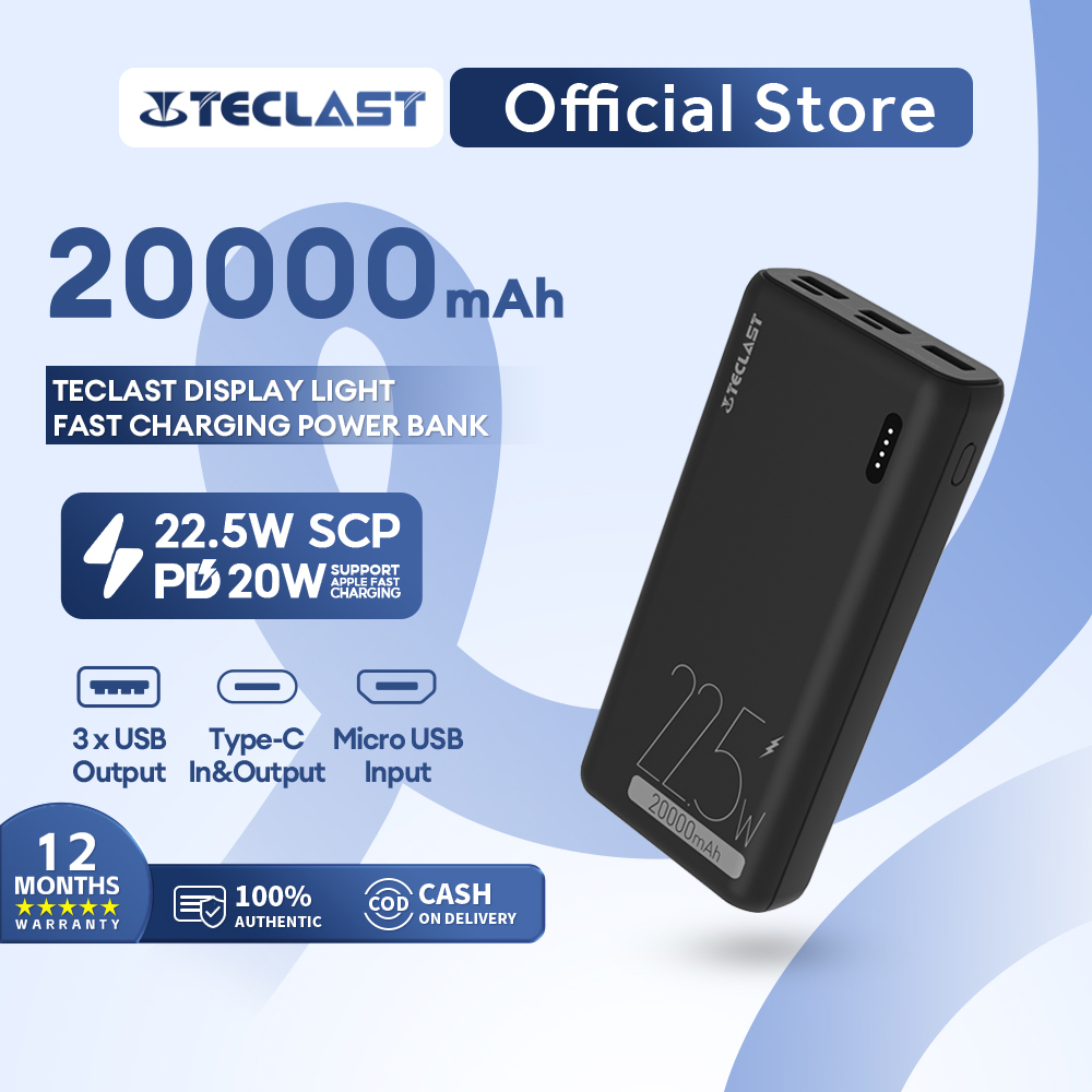 Teclast P20 PRO 20000mAh SCP22.5W Two-Way Fast Charging 3 Output 2 Input Type-C Original Power ...