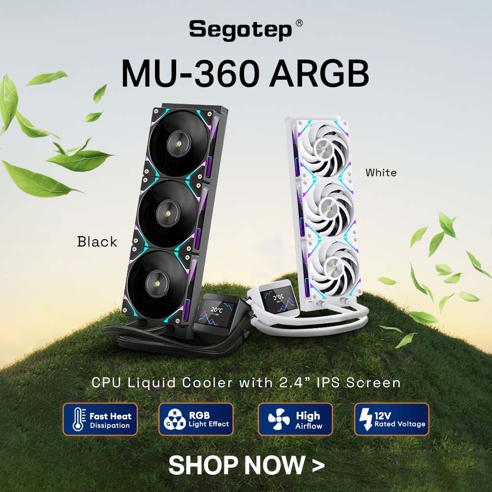 Segotep MU-360mm ARGB CPU Liquid Cooler with 2.4'' IPS Screen (Black ...