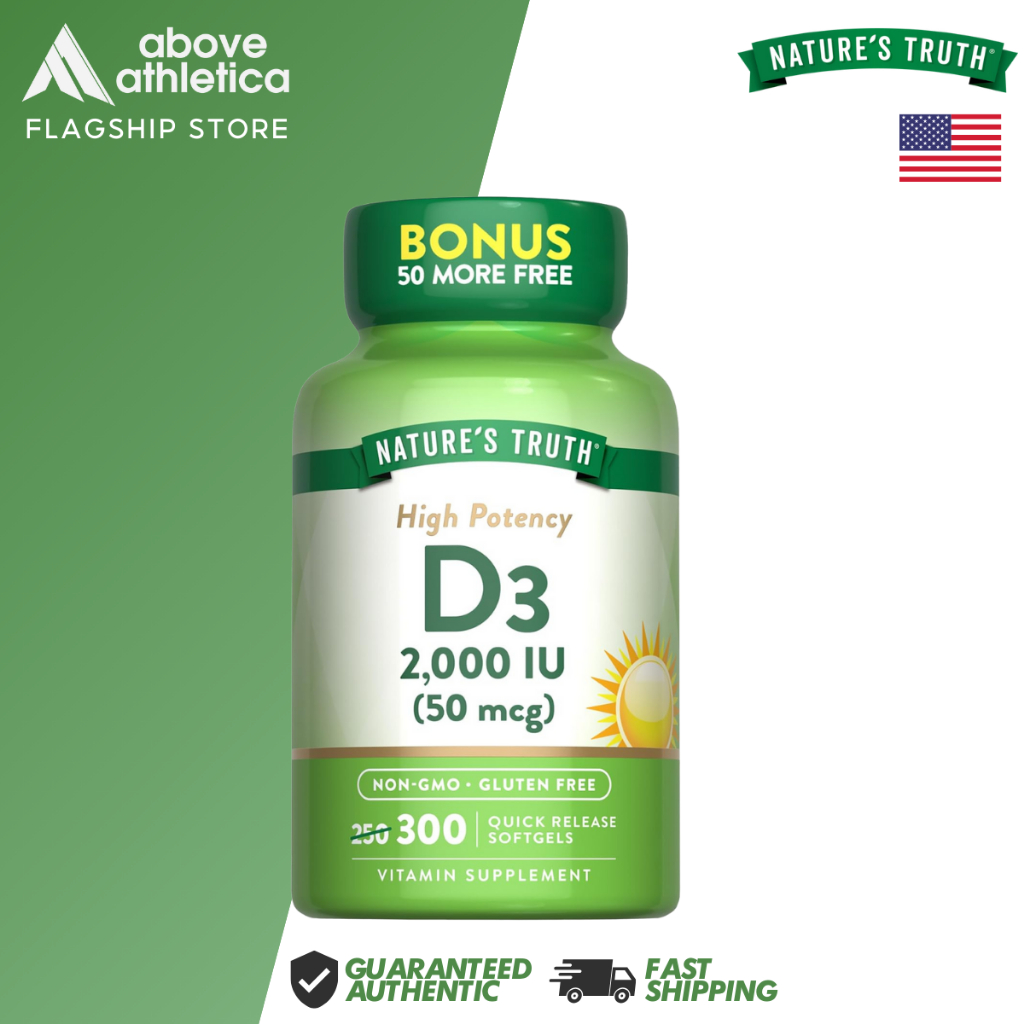 Nature's Truth Vitamin D3 2000 IU, 50mcg - 300 Softgels High Potency | Non-GMO and Gluten Free ...