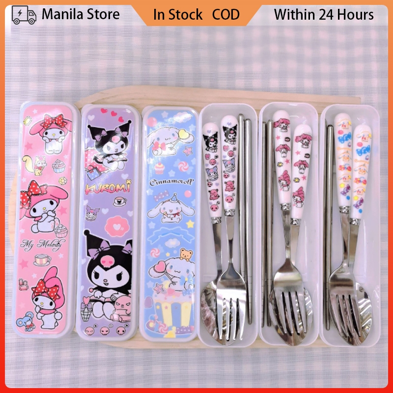 3 in 1 Portable Cartoon Dinnerware Set Stainless Steel Cutlery ...