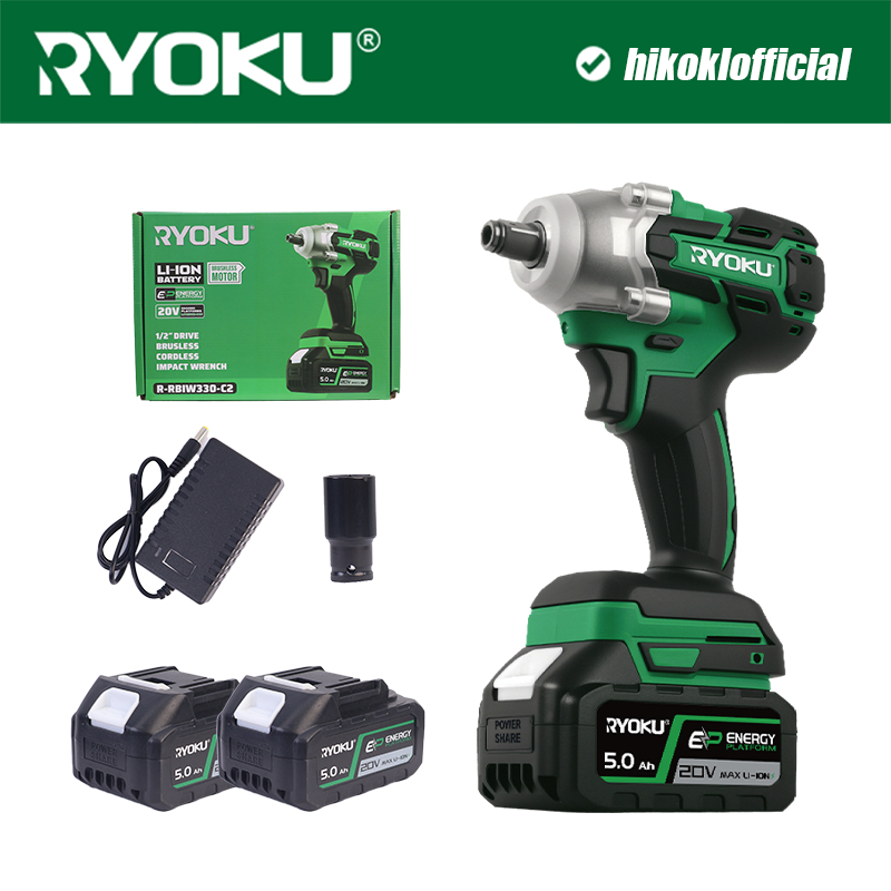 RYOKU Cordless Impact Wrench 20v Brushless 5.0Ah With 2 Battery R ...