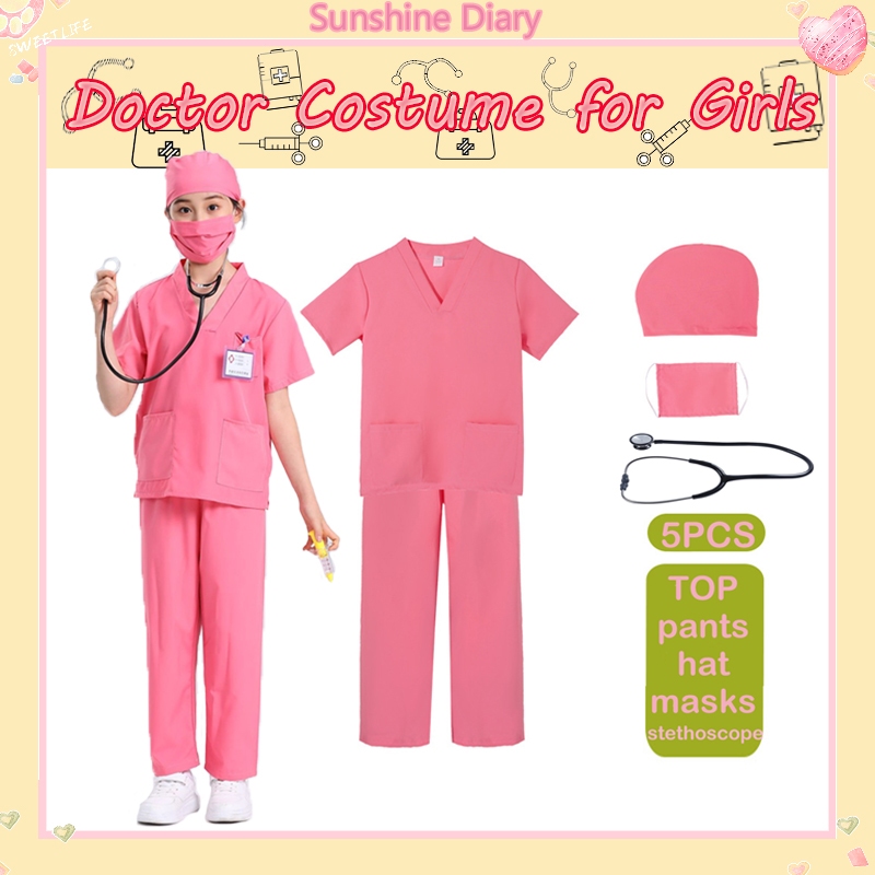 Doctor Costume for Girls Nurse Uniform Role Play Set, Surgeon Outfit ...