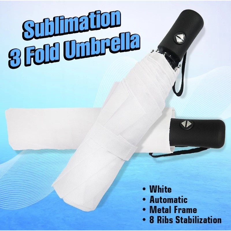 Printable White Foldable 8 Ribs Umbrella Automatic 3 Fold Umbrella ...