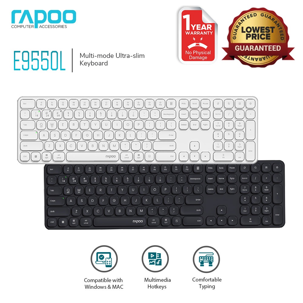 Rapoo E9550L Ultra-Slim Multi-Mode Wireless Keyboard US - Dark Grey ...